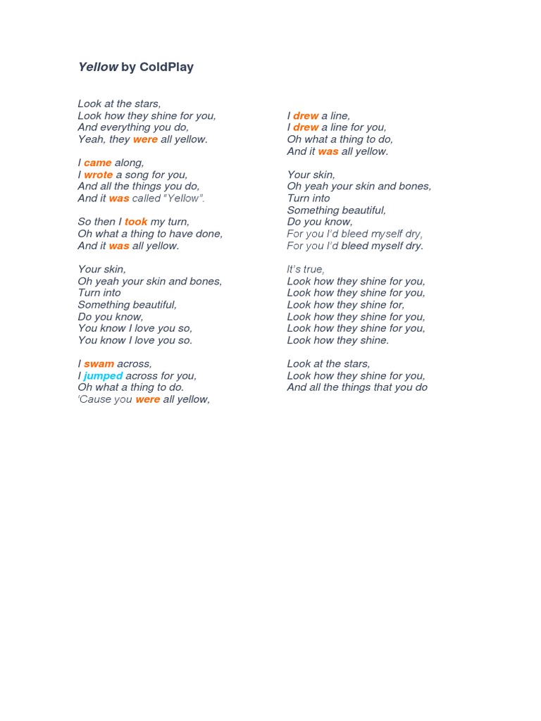 Yellow by Coldplay: Drew Drew Was | PDF | Language Arts & Discipline ...
