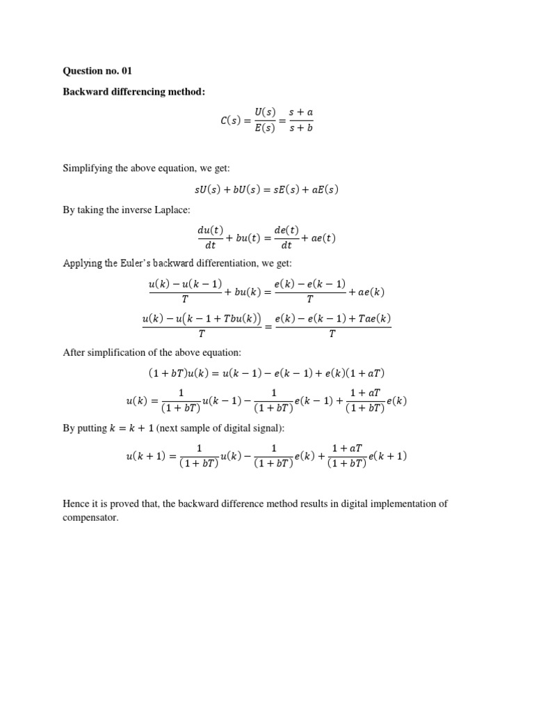 Backward differencing method digital implementation | PDF | Finite Difference | Control Theory