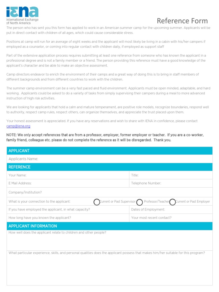 Applicant Reference Form | PDF | Behavioural Sciences | Psychology