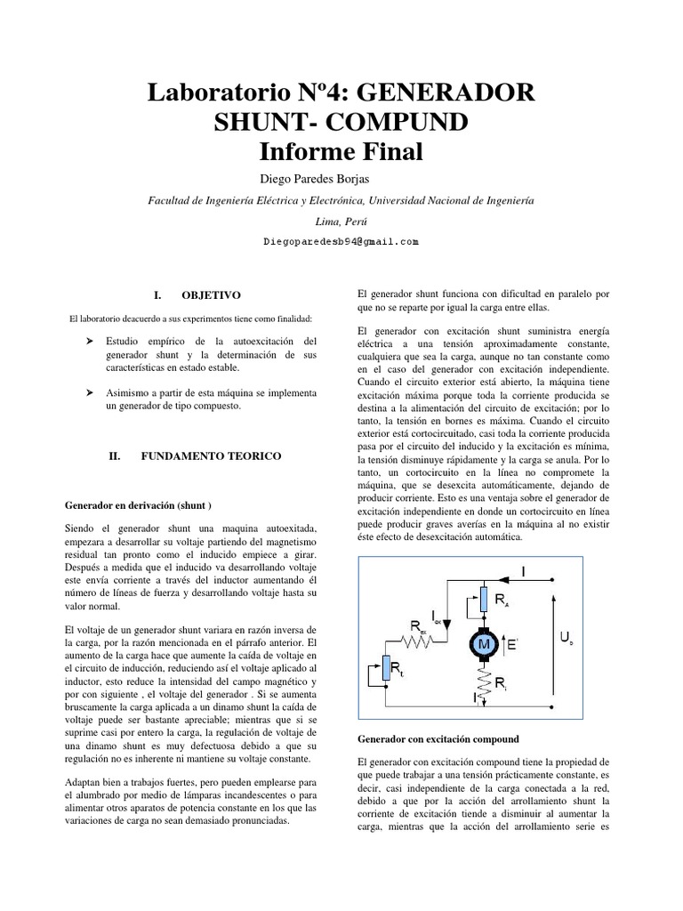 FINAL Generador Shunt-Compound | PDF | Generador eléctrico | Corriente ...