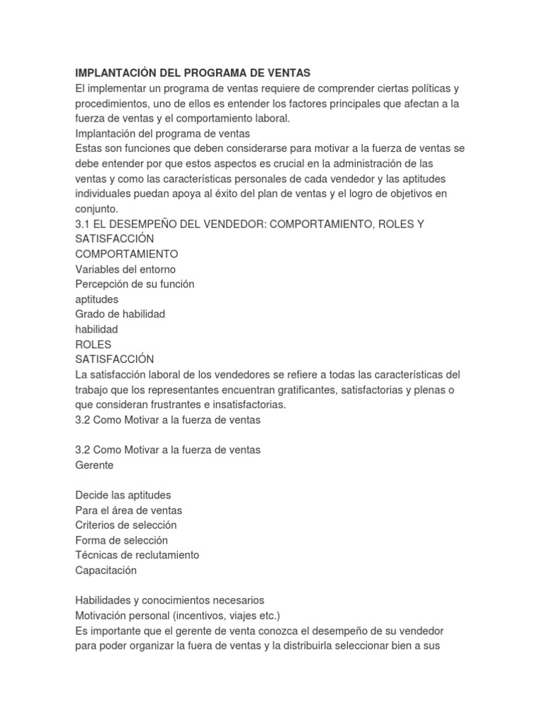 Implantación Del Programa de Ventas Oo | PDF | Reclutamiento | Liderazgo