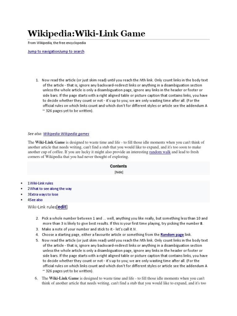Wikipedia:Wiki-Link Game: Jump To Navigationjump To Search | PDF ...