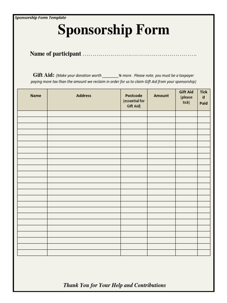 Sponsorship Form Template | PDF