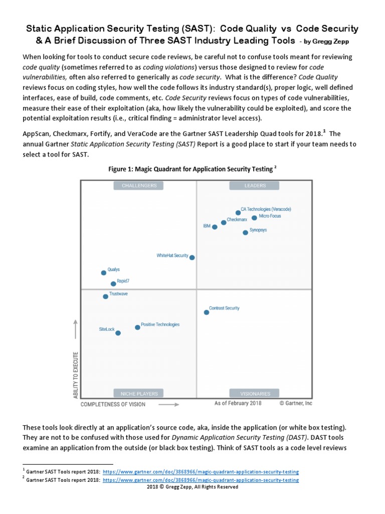 Static Application Security Testing (SAST) : Code Quality Vs Code ...