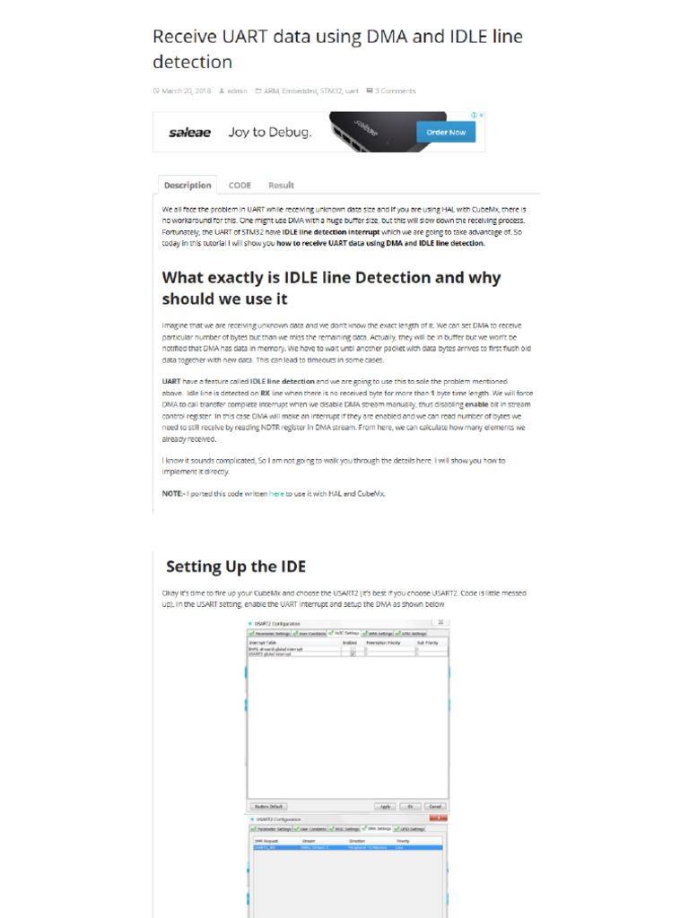 Receive UART Data Using DMA and IDLE Line Detection | PDF