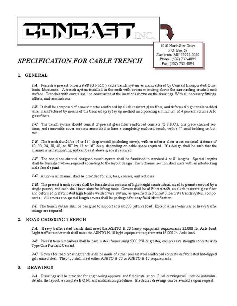 Spec. For Concast Cable Trench | PDF | Reinforced Concrete | Precast ...