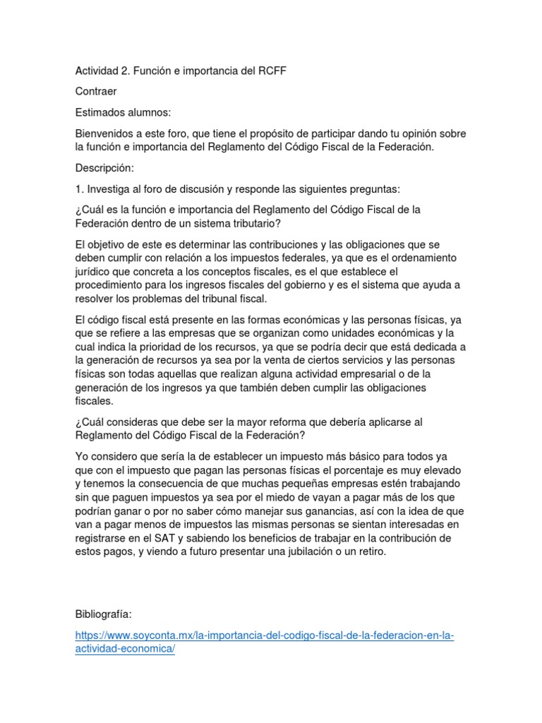 Actividad 2. Función e Importancia Del RCFF | PDF | Derecho
