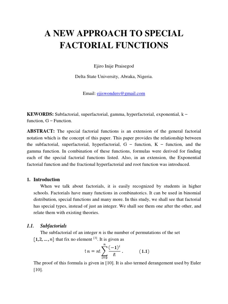 New Approach To Special Factorial Functions | PDF | Discrete Mathematics | Combinatorics