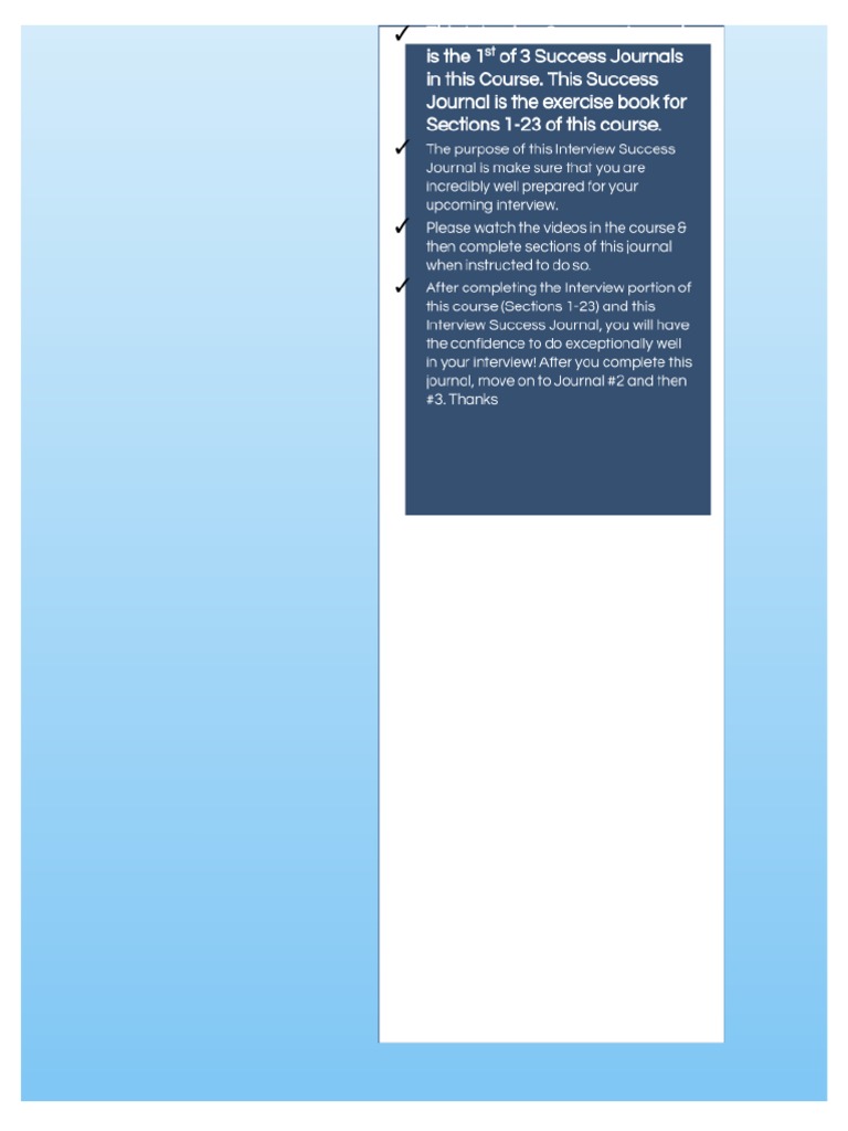 Interview Success Journal Guide | PDF | Question | Interview