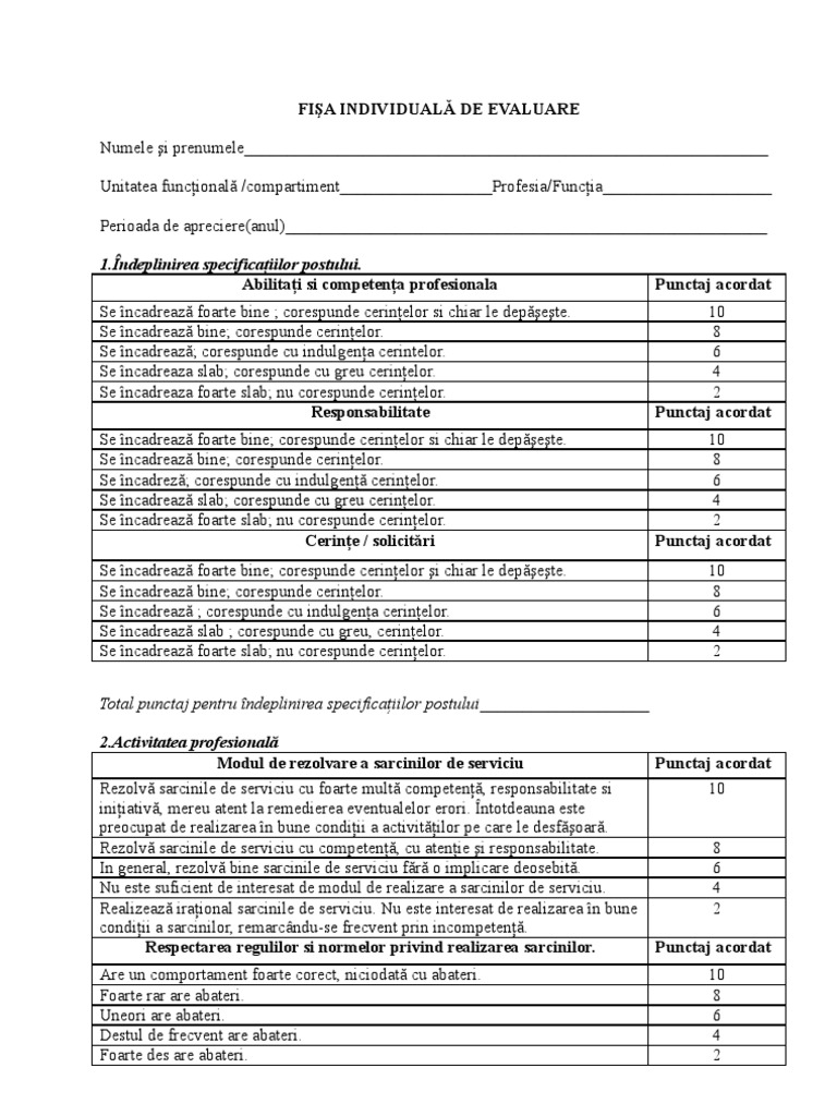 Chestionar Evaluare Salariati | PDF