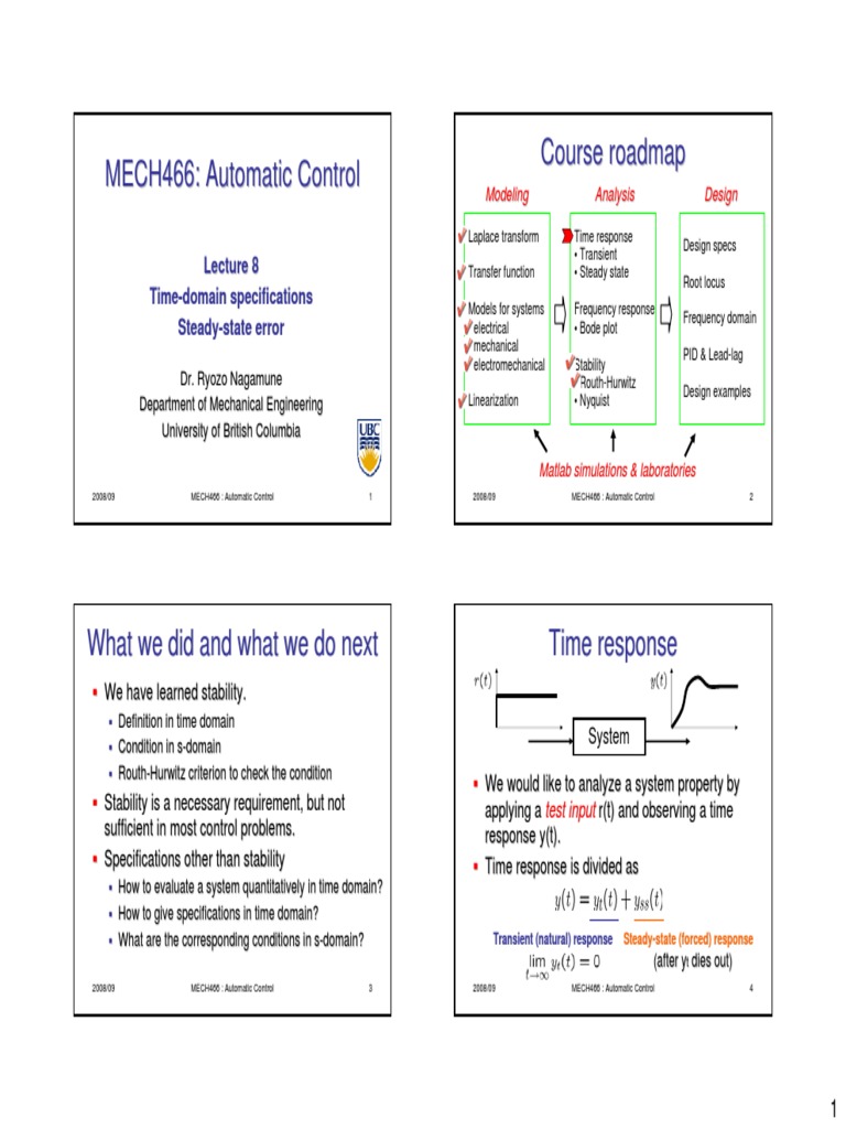 MECH466: Automatic Control Course Roadmap | PDF | Control Theory | Steady State