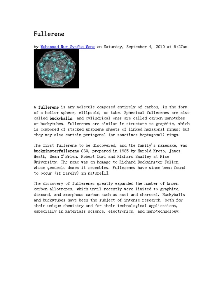 Discovery of Buckminsterfullerene C60 | PDF | Fullerene | Materials