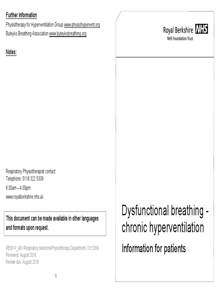 Dysfunctional Breathing A5 Aug16 | PDF | Breathing | Physical Therapy