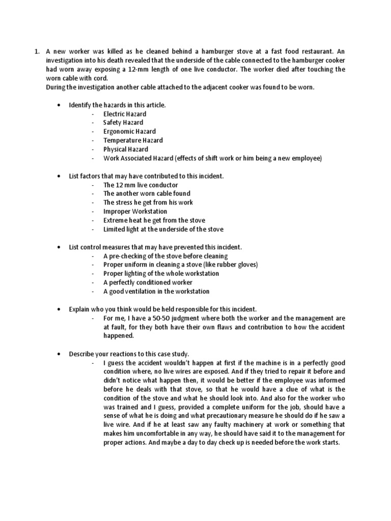 Safety Case Study 1 | PDF | Hazards | Human Factors And Ergonomics