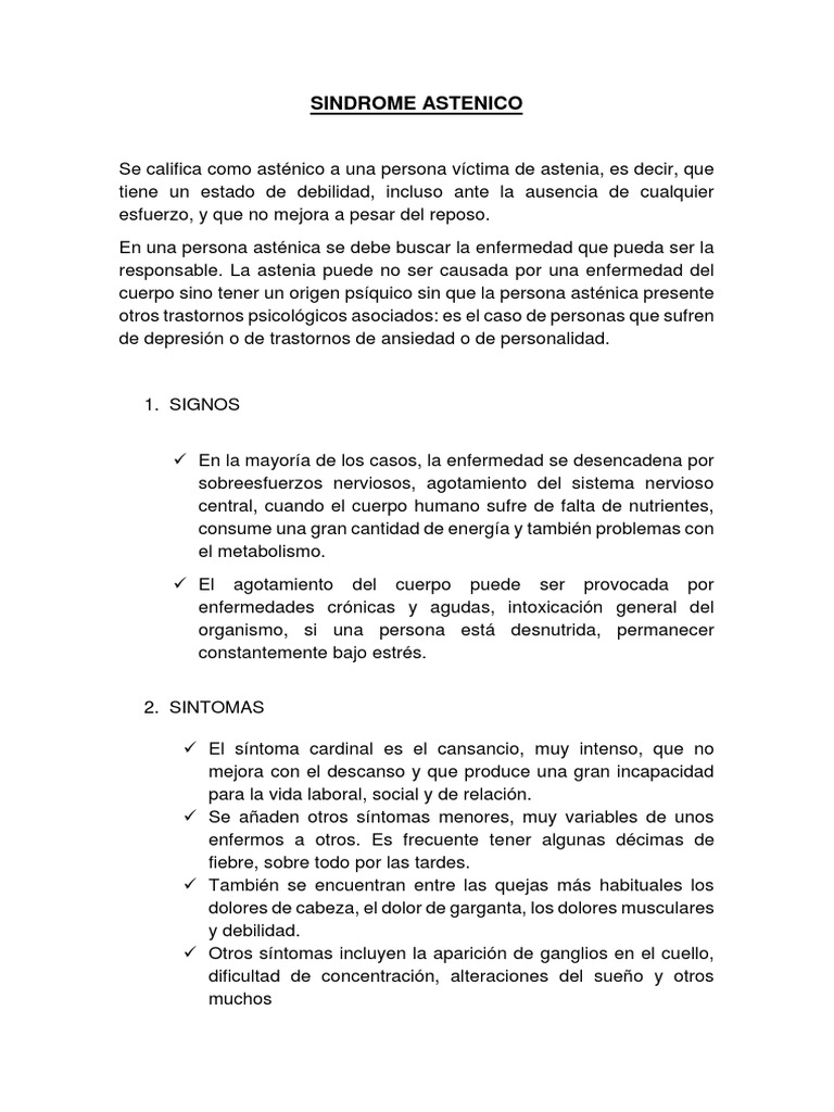 Sindrome Astenico | PDF | Debilidad | Depresión (estado de ánimo)