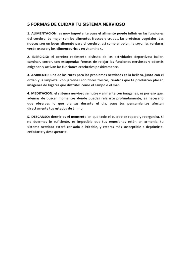 5 Formas de Cuidar Tu Sistema Nervioso | PDF
