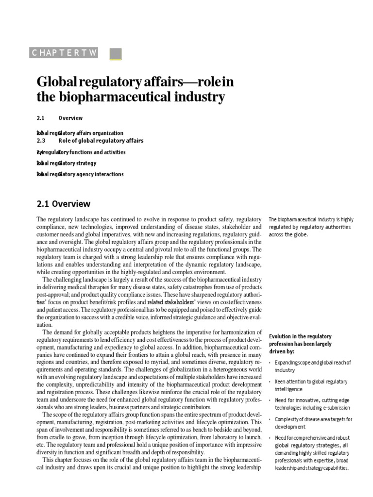 Global Regulatory Affairs-Role in The Biopharmaceutical Industry | PDF ...