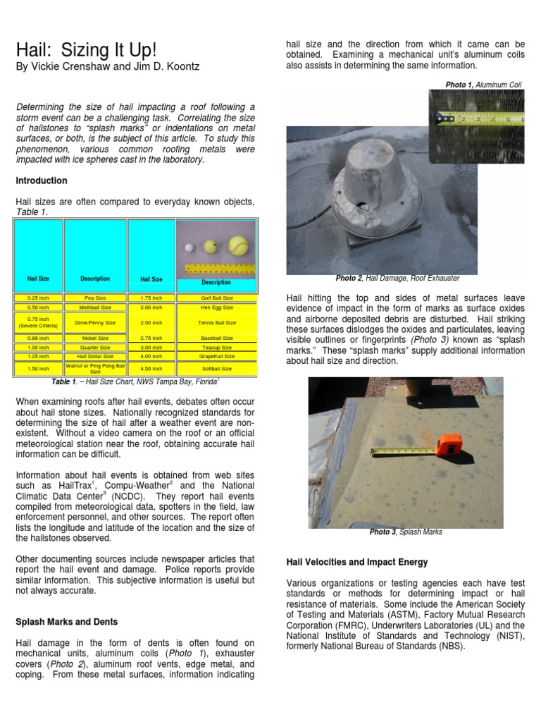 Determining hail size from splash marks on metal surfaces | PDF | Hail ...