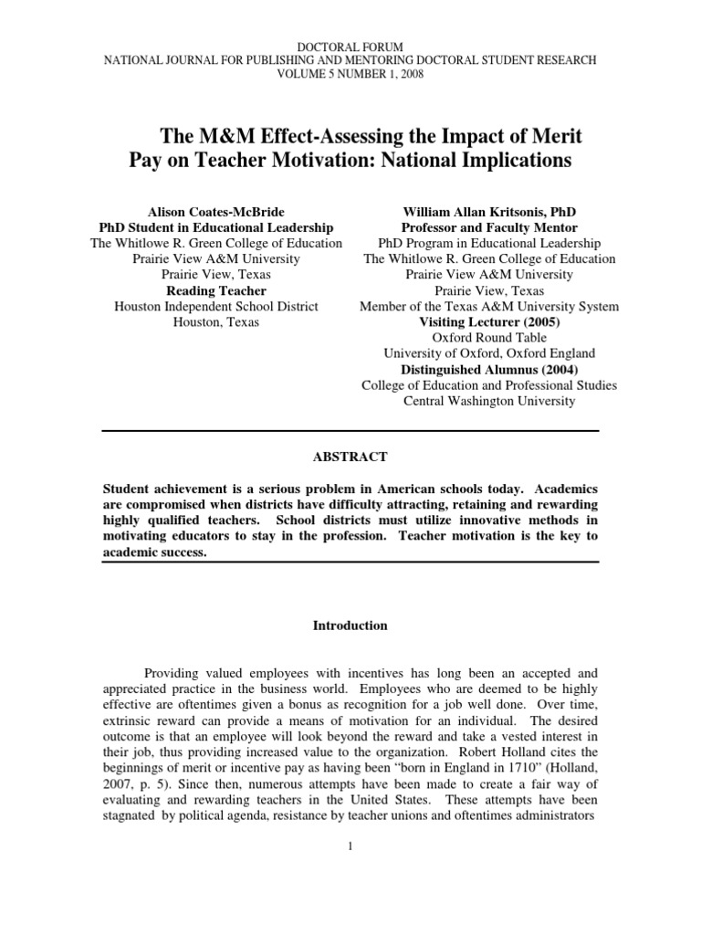 Merit Pay's Impact on Teachers | PDF