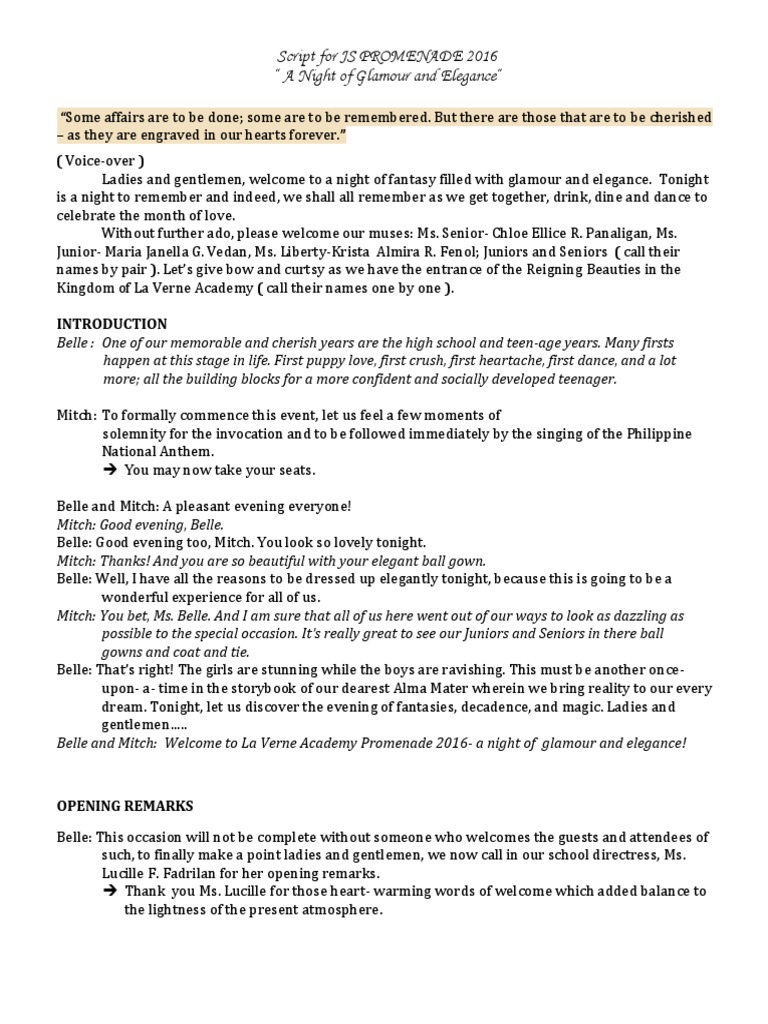 Script For JS PROMENADE Final 2016 | PDF | Leisure