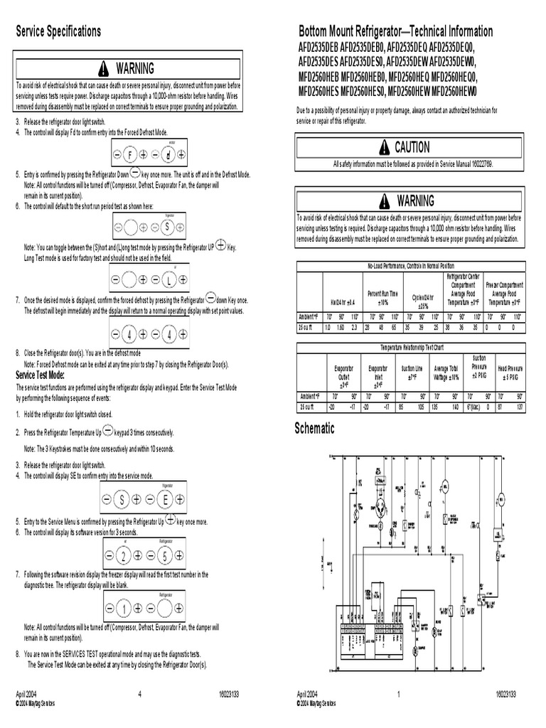 Amana Btm Mnt Frzr Tech Sheet 16023133 | Refrigerator | Thermostat