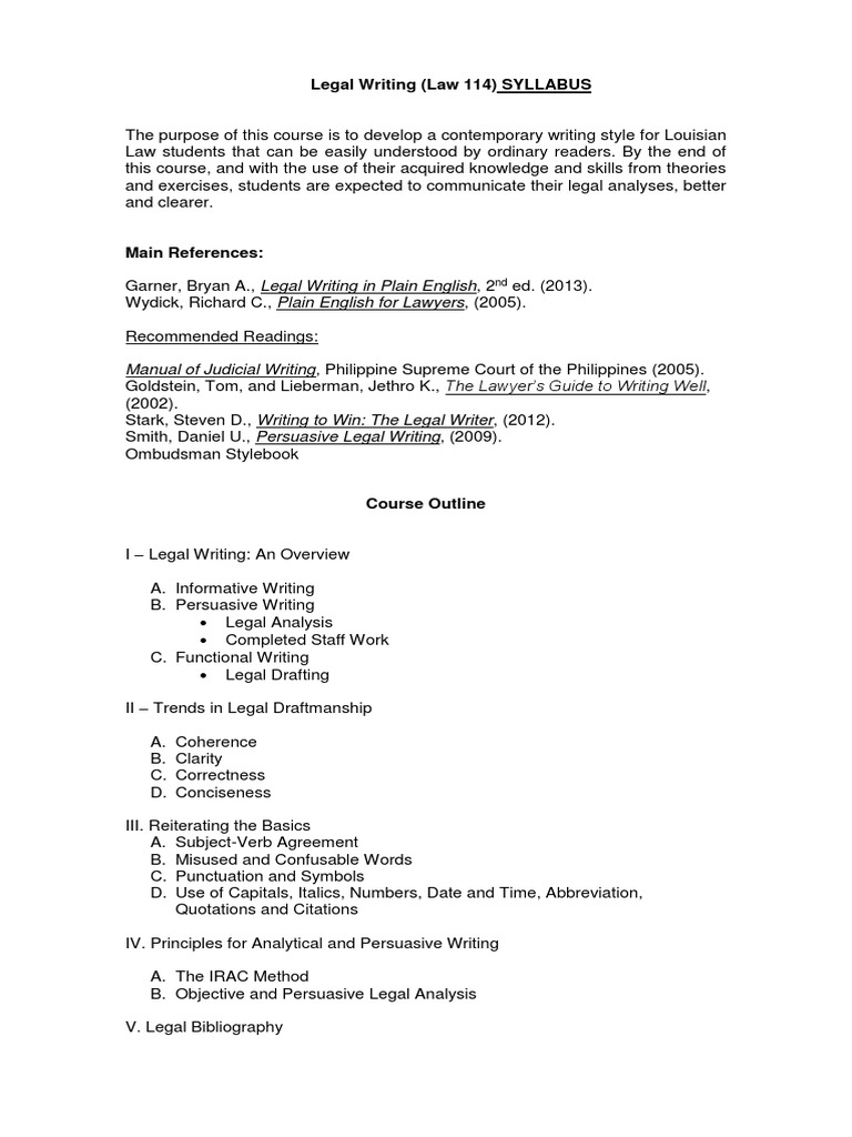 Legal Writing Syllabus 2017 | Download Free PDF | Social Institutions ...