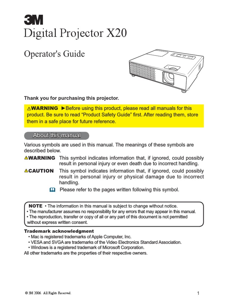 Digital Projector X20: R Operator's Guide | PDF | Electronic ...