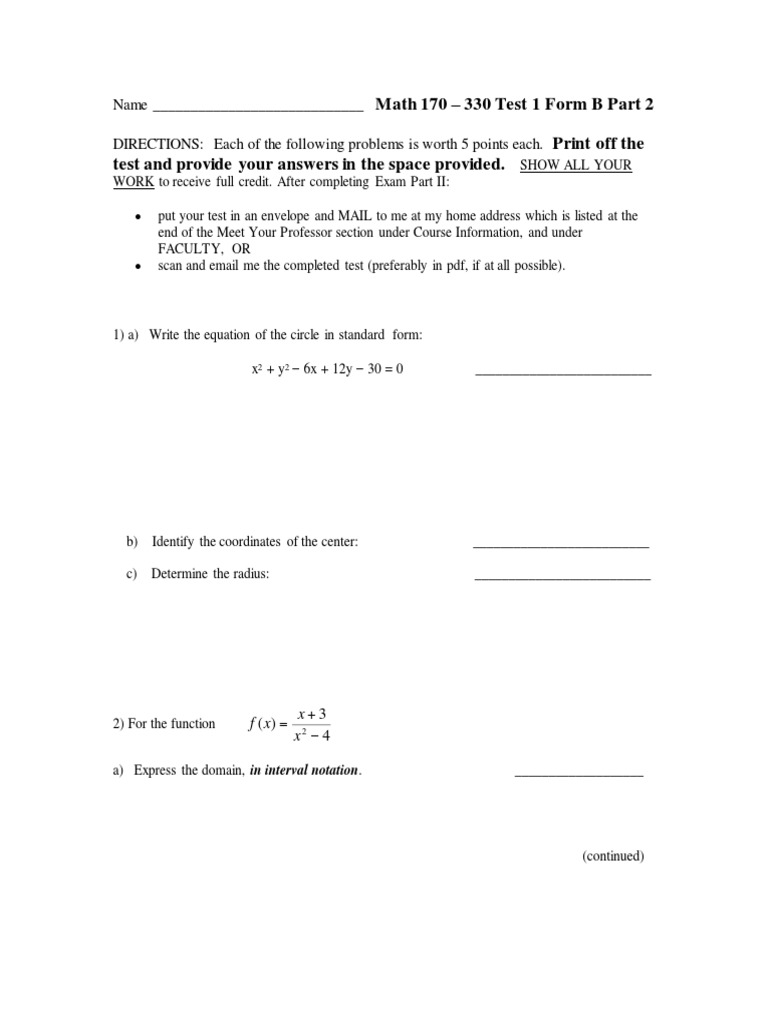 Test 1 Form B Part II PDF | PDF | Function (Mathematics) | Cartesian ...