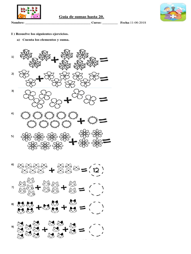 Guía de sumas hasta 20 para niños | PDF