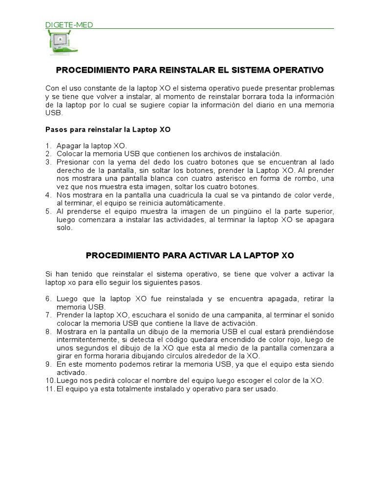 Instructivo - Activar - y Formatear - Laptop Xo | PDF | Ordenador portátil | Memoria USB