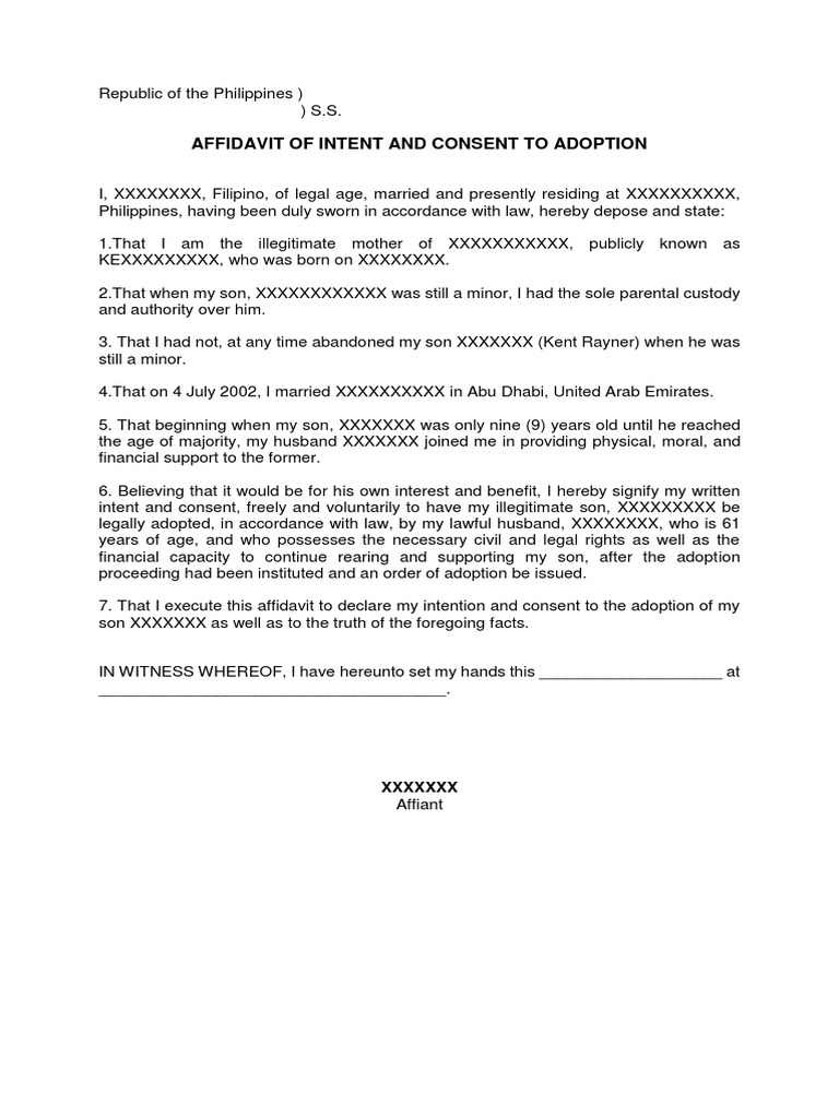 Affidavit of Consent-Adoption | PDF