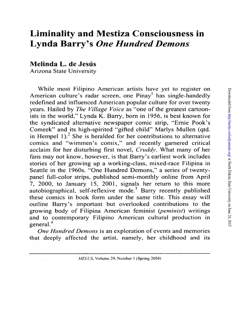 De Jesus-Liminality and Mestiza Consciousness in Lynda Barry's One ...