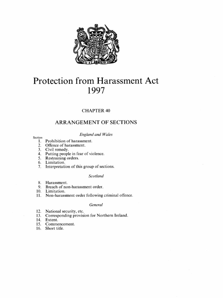Protection From Harassment Act | PDF | Virtue | Deviance (Sociology)