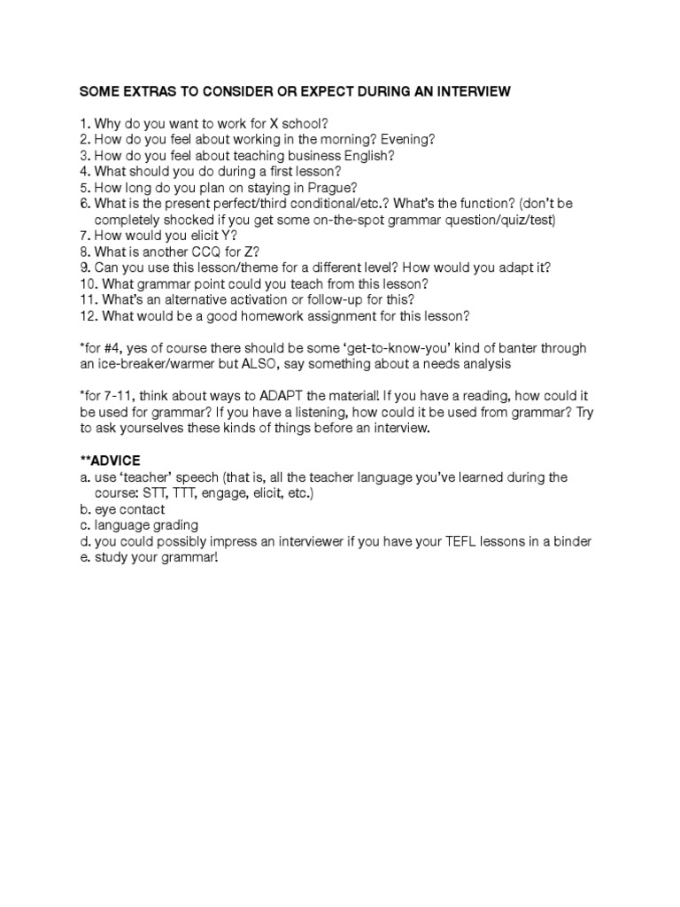 Extras For An Interview | PDF