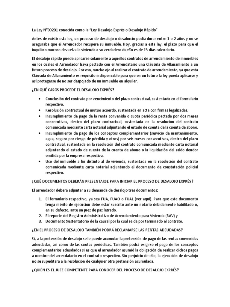 Proceso de Desalojo | PDF | Posesión (Ley) | Ley procesal