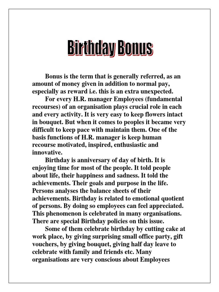 Birthday Bonus by Amol Nakve 866 | PDF