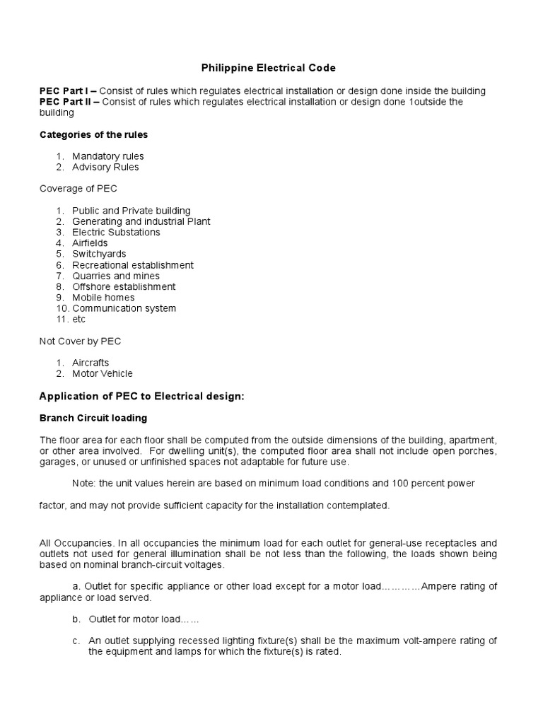 PEC Design Rules | Download Free PDF | Electrical Wiring | Electric Motor