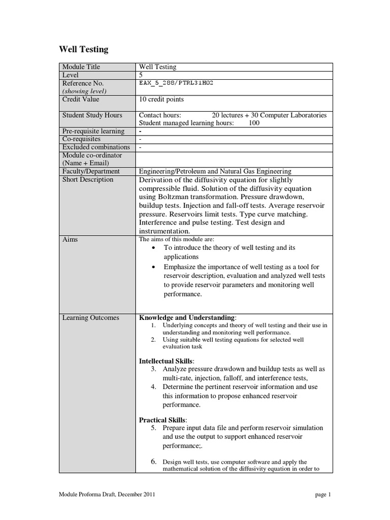Well Testing | PDF | Petroleum Reservoir | Educational Assessment