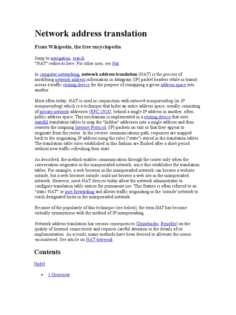 Network Address Translation | PDF | Port (Computer Networking) | Ip Address