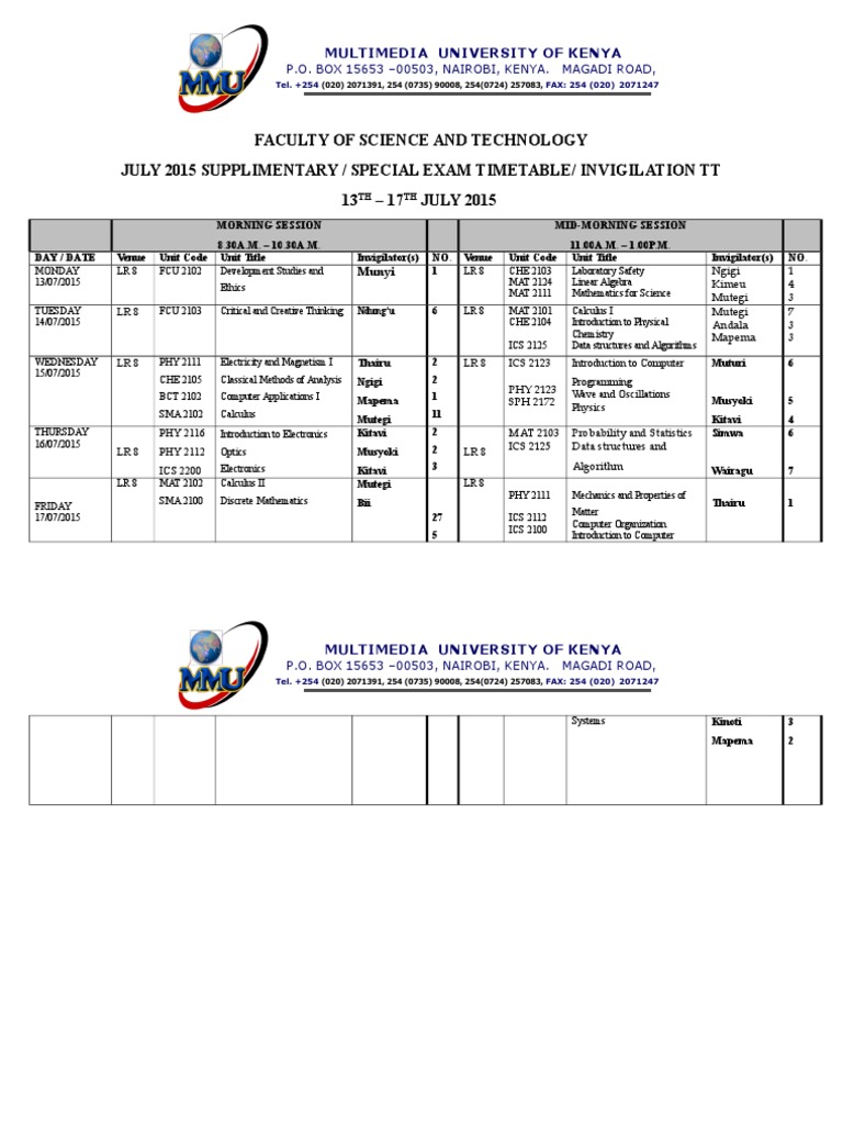 FoST Exam Time Table Supp-Special July 2015 | PDF | Teaching ...