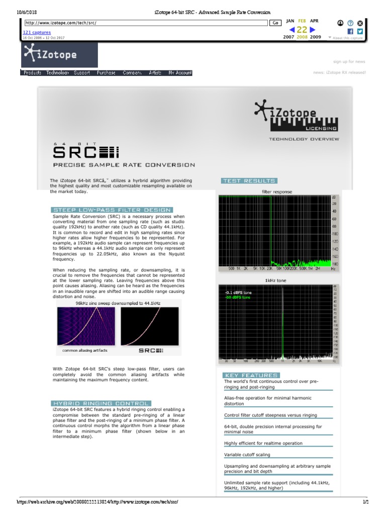 IZotope 64-Bit SRC - Advanced Sample Rate Conversion | PDF | Sampling (Signal Processing) | Codec