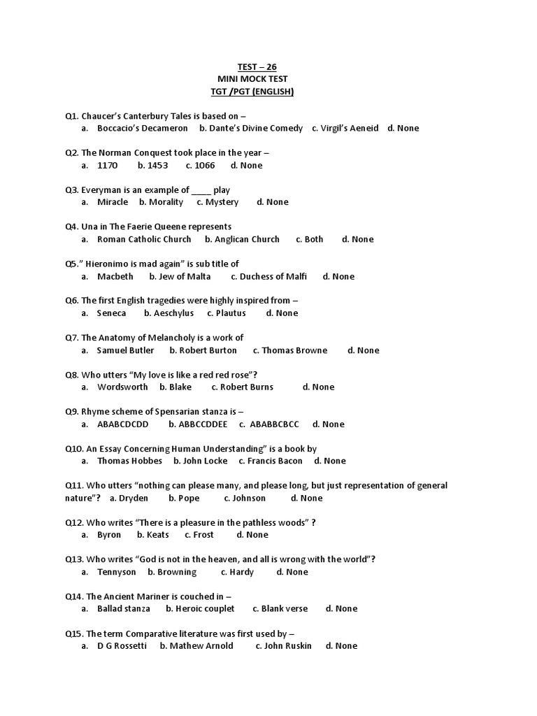 Test - 26 Mini Mock Test | PDF | Poetry