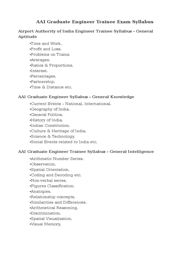 AAI Graduate Engineer Trainee Syllabus | PDF | Engineer | Engineering