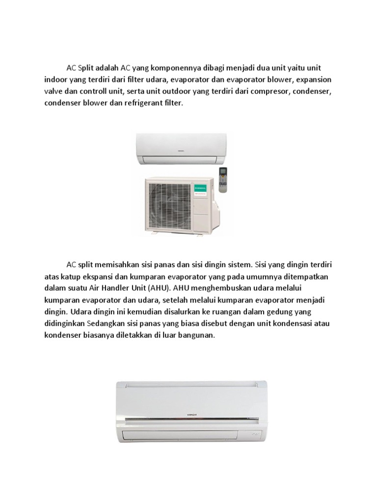 AC Split Adalah AC Yang Komponennya Dibagi Menjadi Dua Unit Yaitu Unit ...