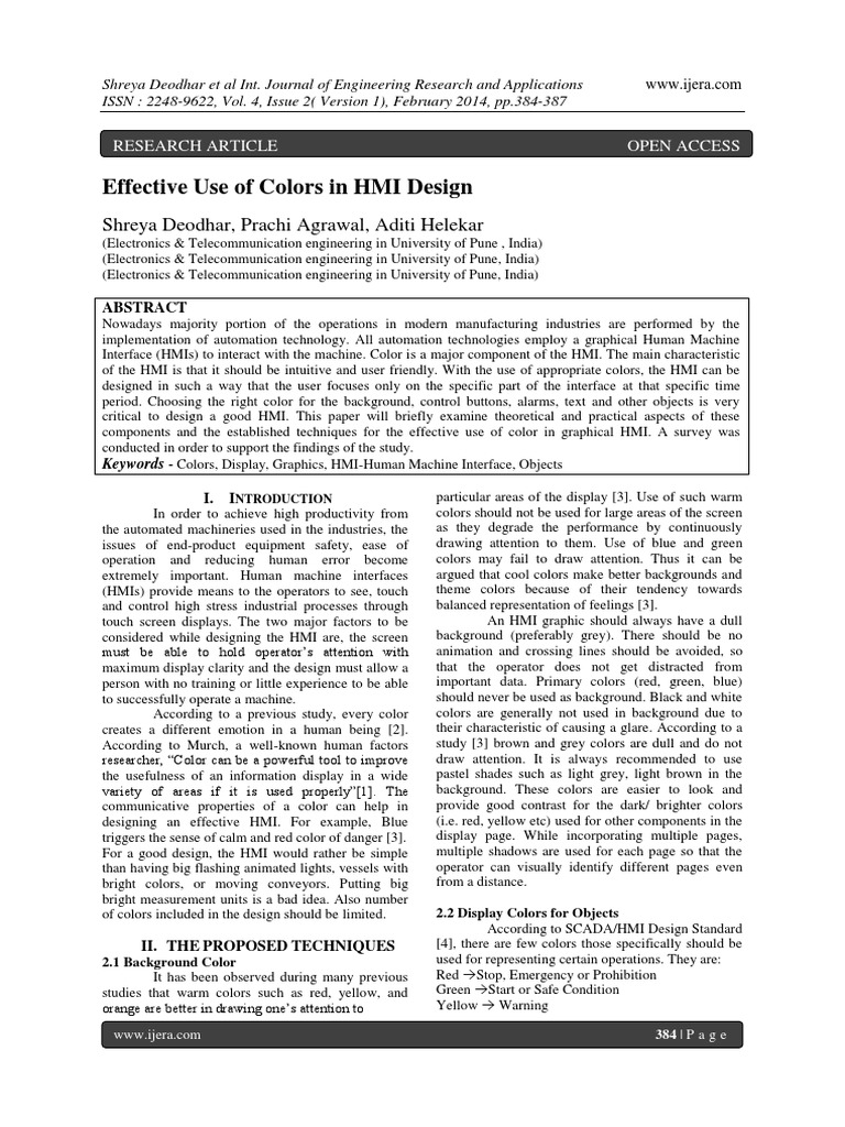 Effective Use of Colors in HMI Design: Shreya Deodhar, Prachi Agrawal ...