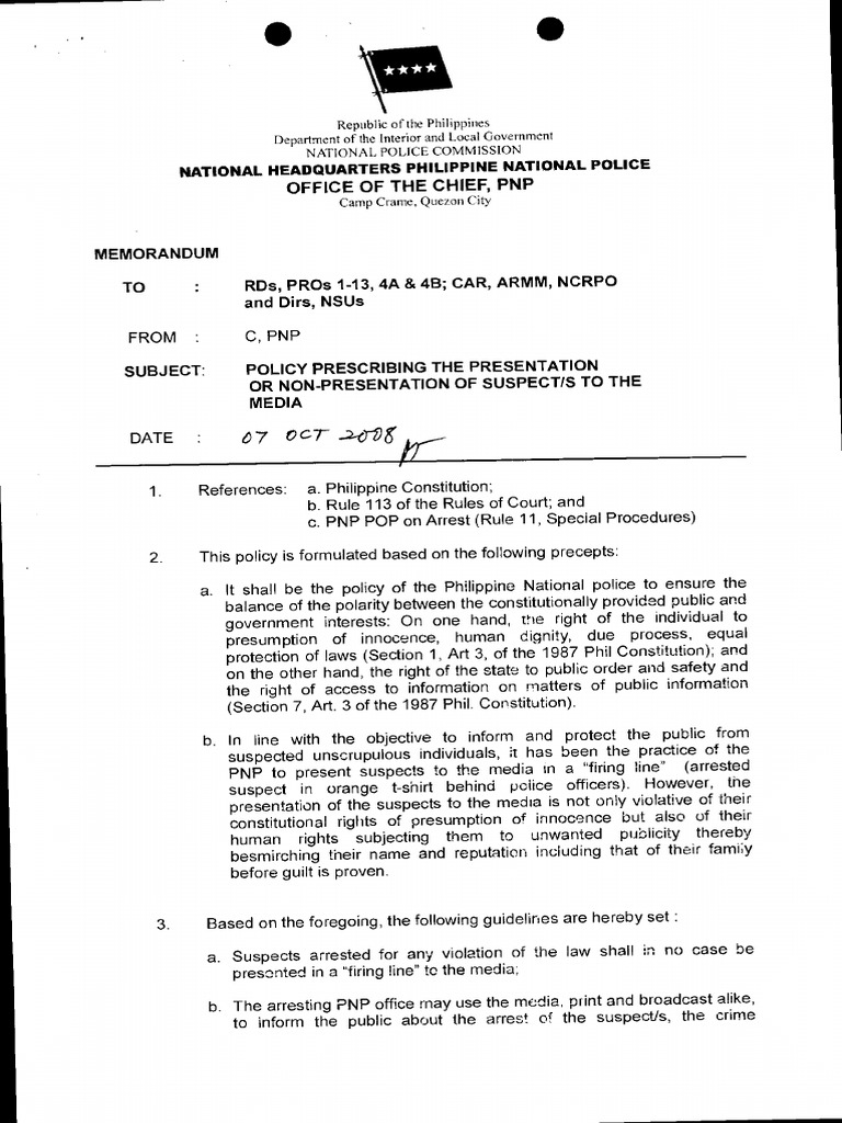 PNP Memorandum Circular October 7, 2008