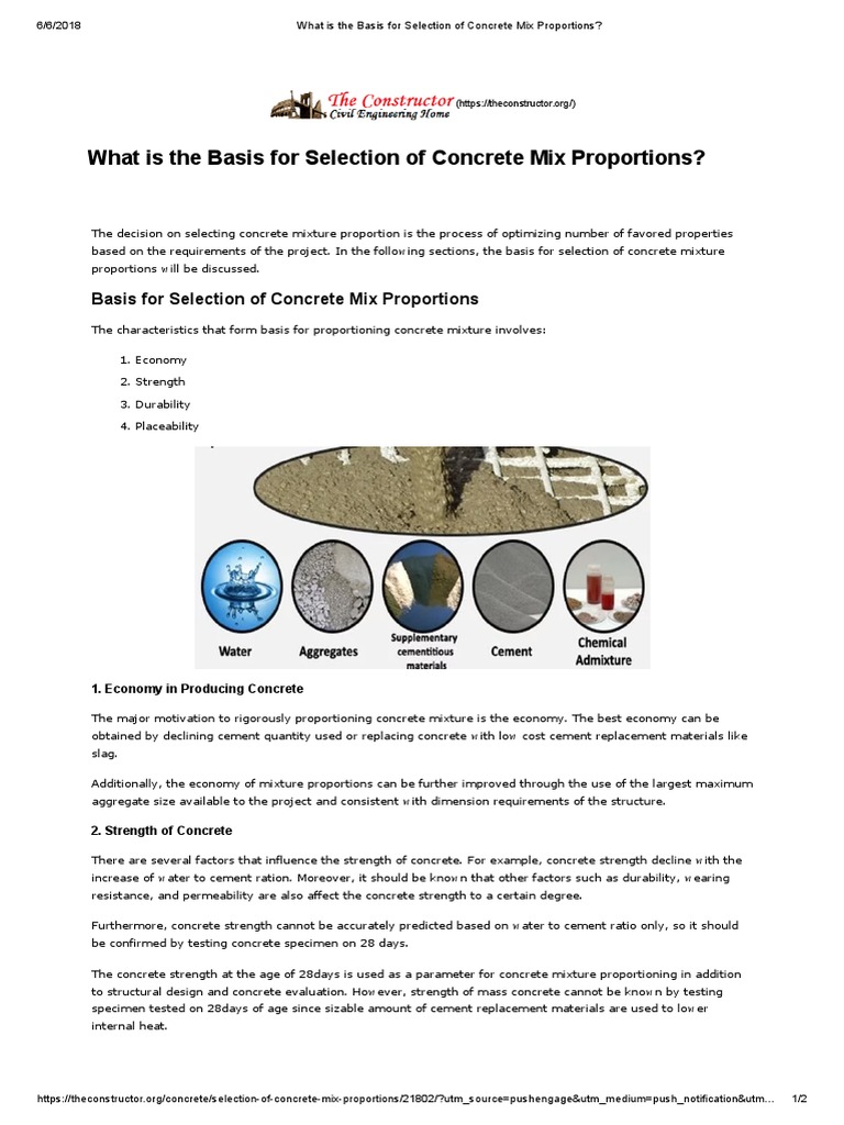 What Is The Basis For Selection of Concrete Mix Proportions | PDF ...