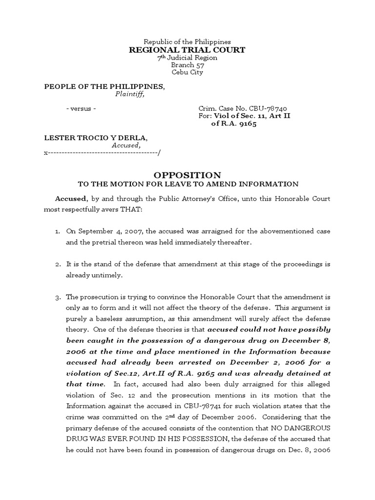 Opposition to Motion to Amend Information | PDF | Prosecutor | Arrest