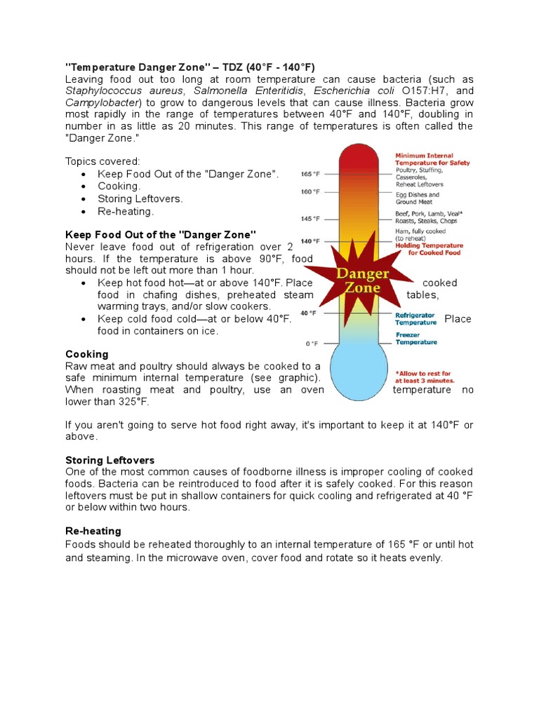 Temperature Danger Zone - TDZ (40°F - 140°F) | PDF