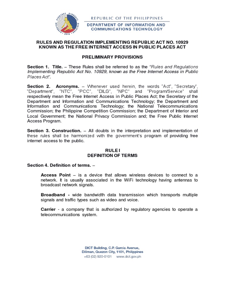 IRR of RA No. 10929 | PDF | Telecommunication | Computer Network